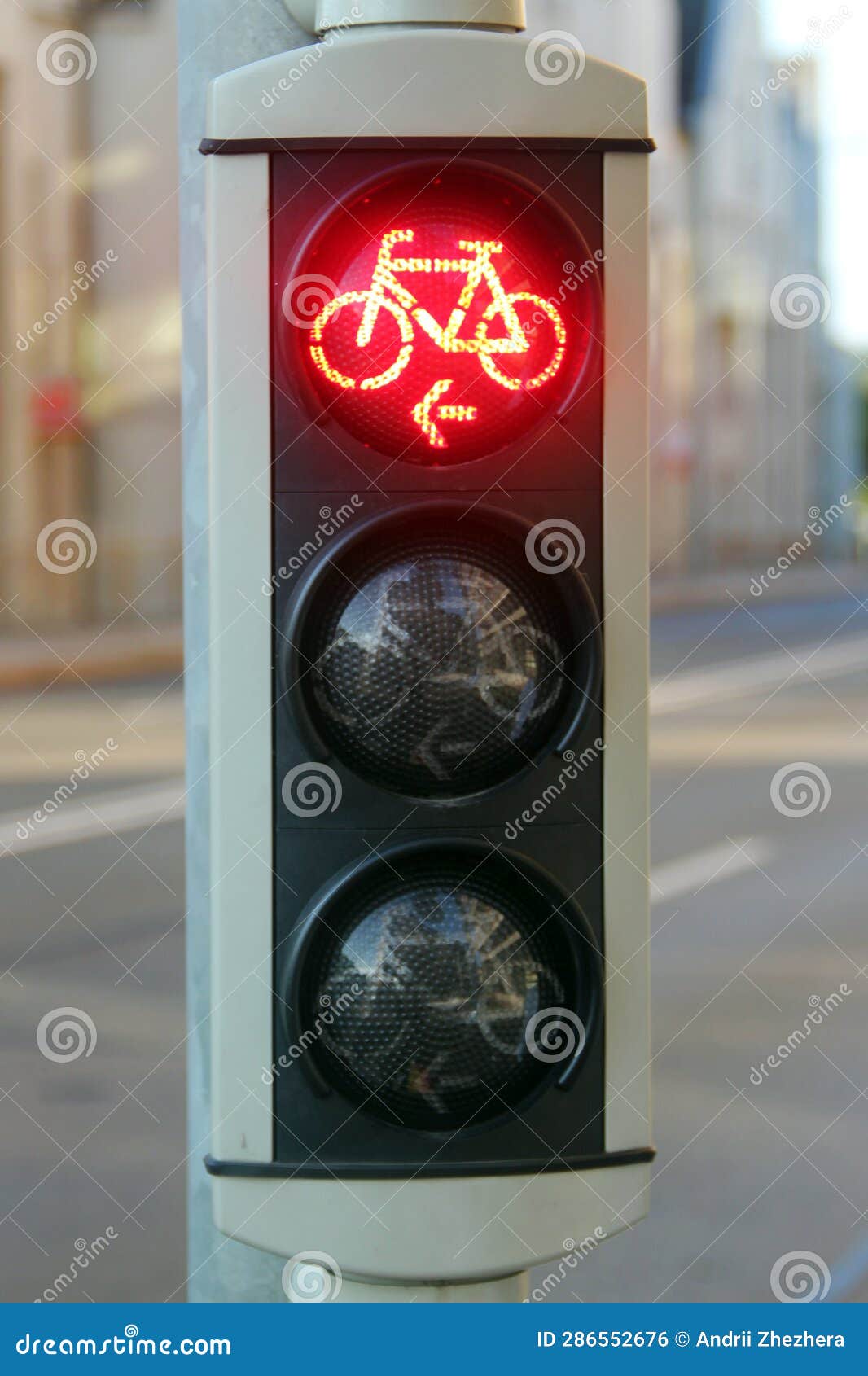 Bicycle Traffic Lights with Red Light on Stock Photo - Image of ...