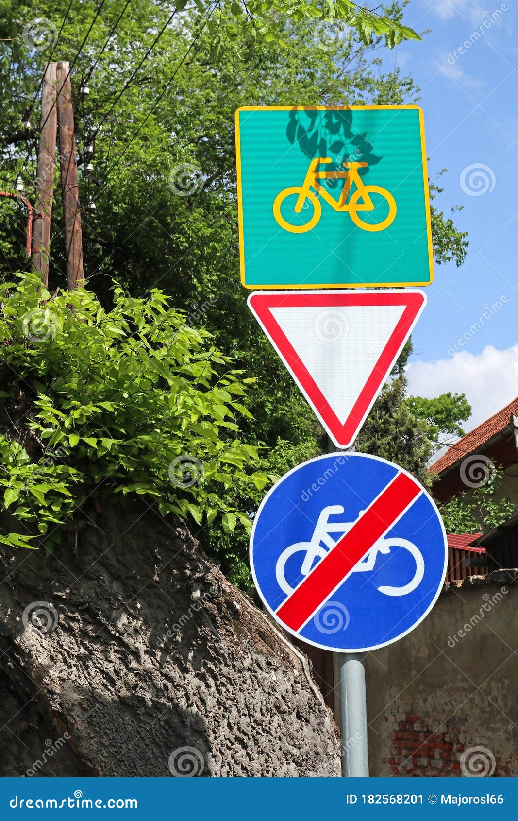 Bicycle Traffic Signs on the Street Stock Image - Image of angle, city ...