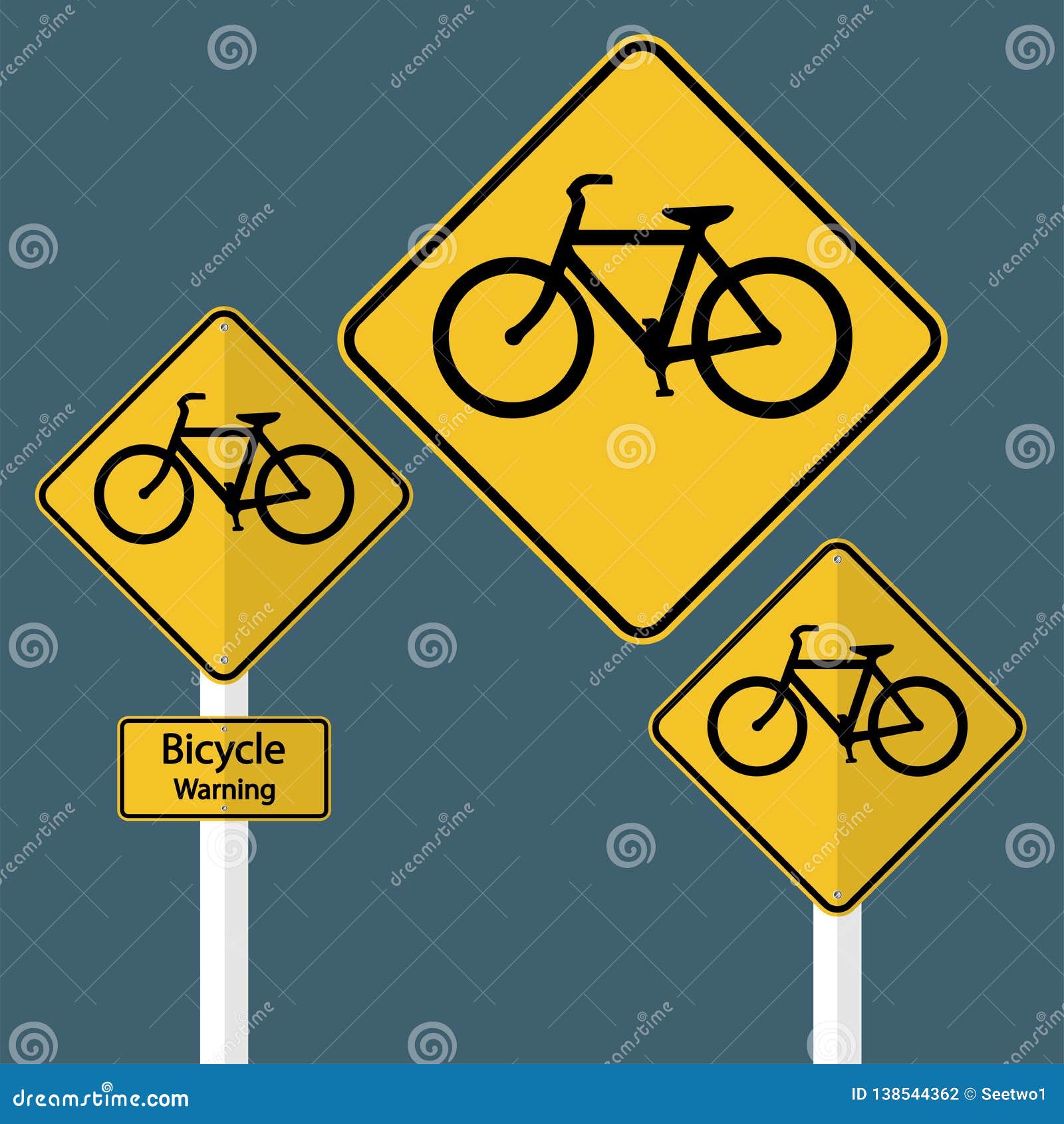 Symbol Bicycle Traffic Warning Sign Isolated on Grey Sky Background ...