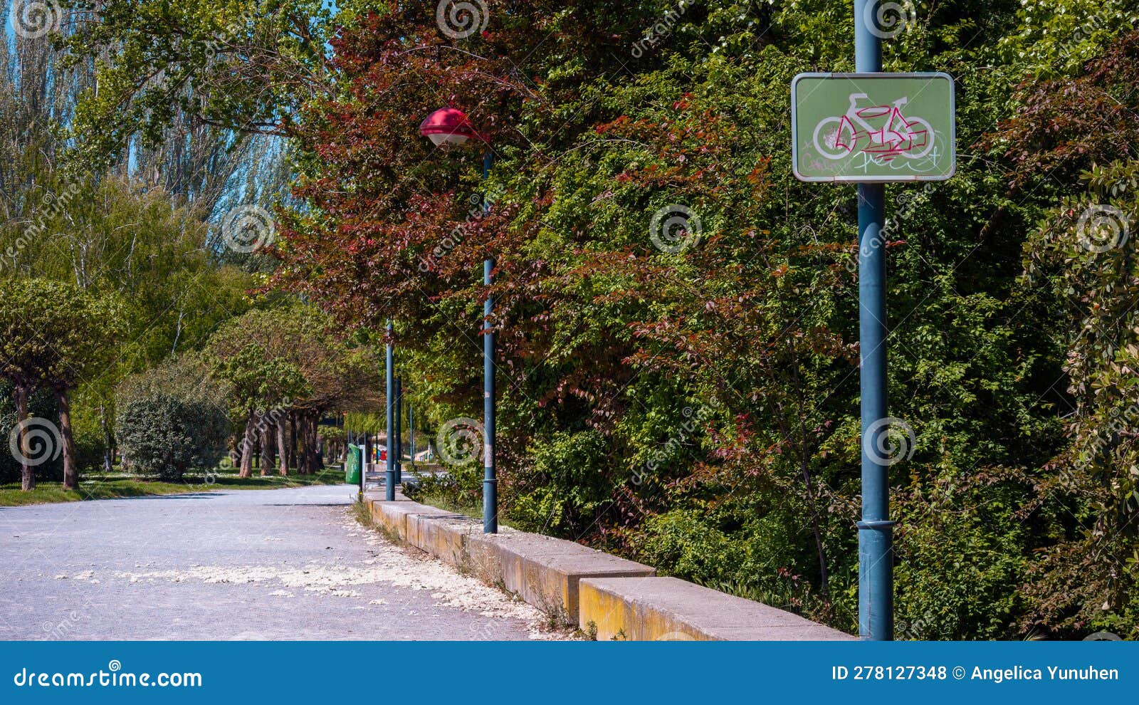 Bicycle Use Sign in the Park Stock Photo - Image of roadway ...