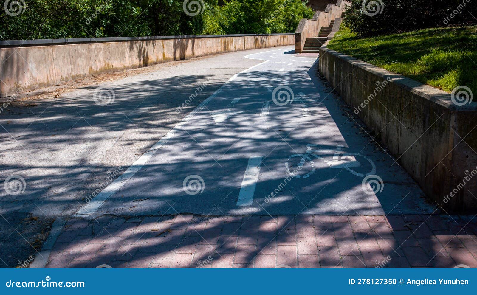 Bicycle Use Sign on the Pavement Lane Stock Photo - Image of ...