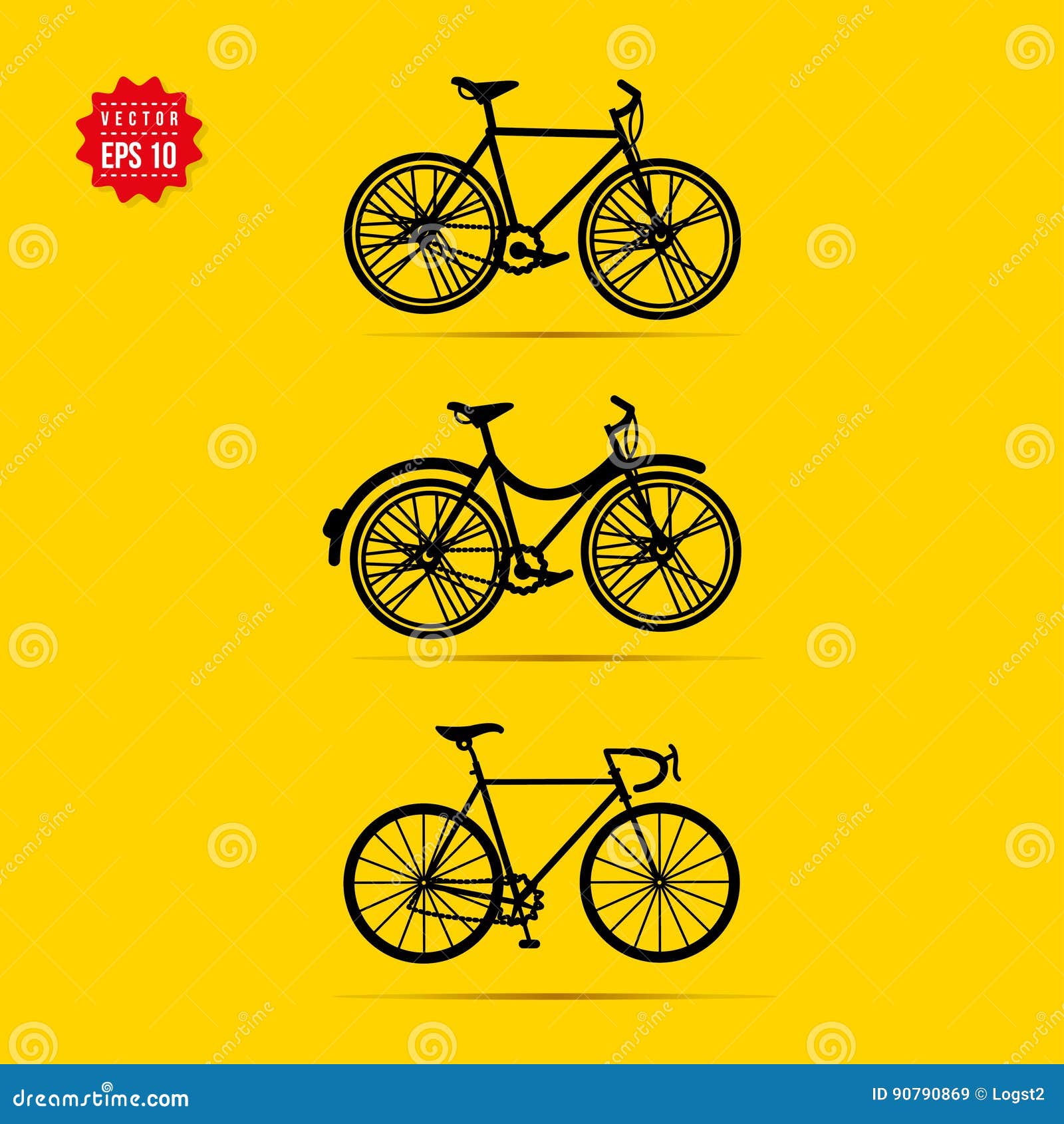 Bicycle Vector Icons Set on Yellow Background Stock Vector ...