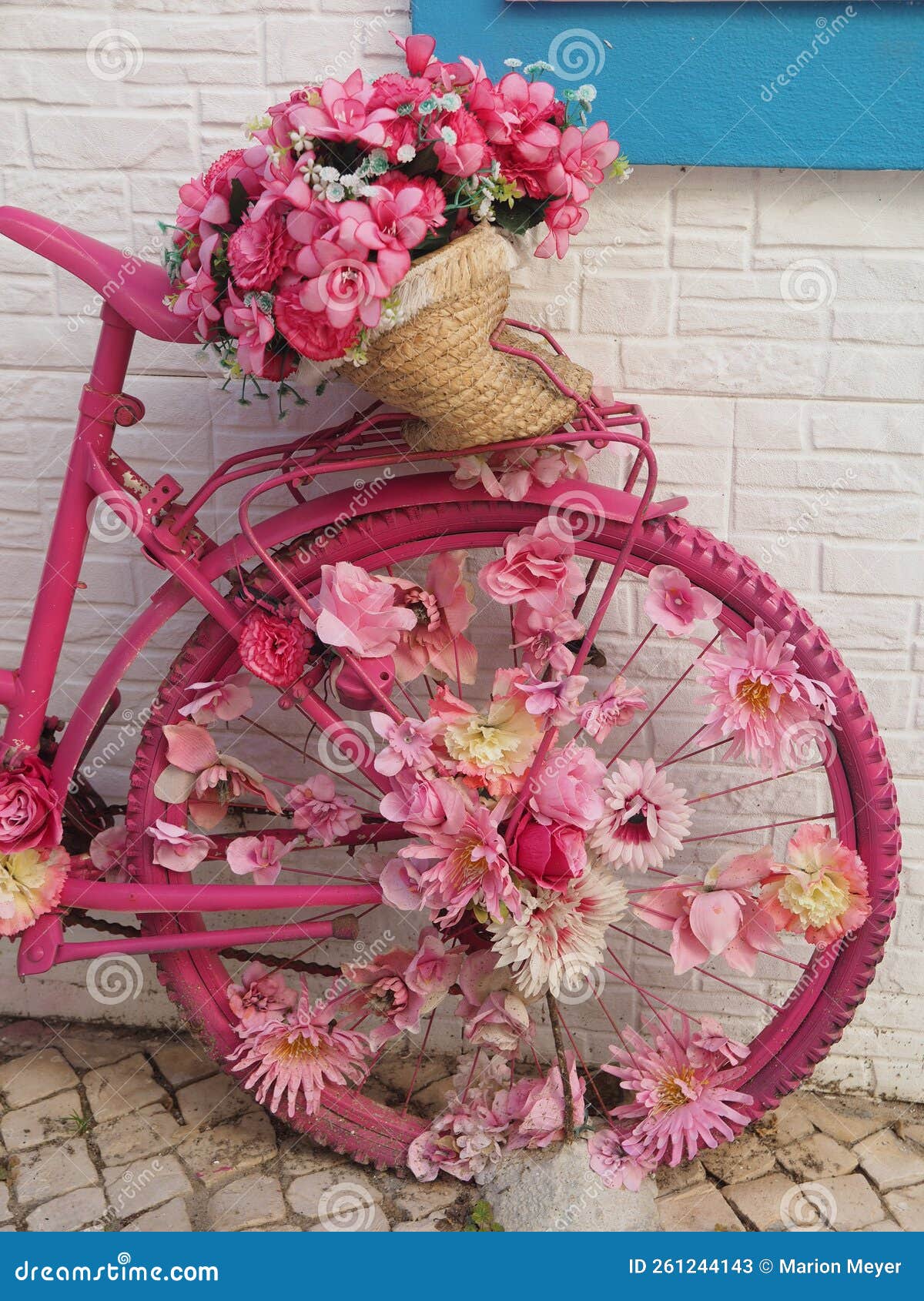 Pink Vintage Bicycle with Flowers Stock Image - Image of bike ...