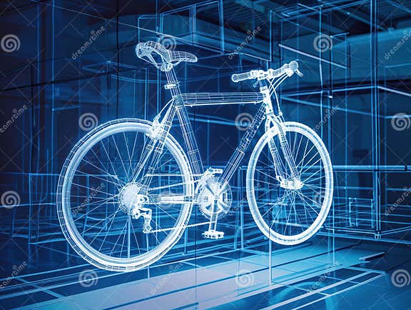 Bicycle Visualization with Augmented Reality Transparent Bicycle in Studio Drawing in Blue ...