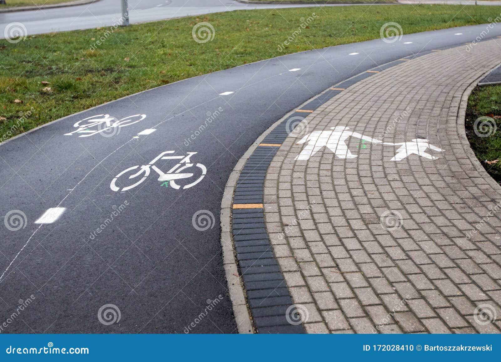 Bicycle and Walking Path in the City Stock Photo - Image of footpath ...