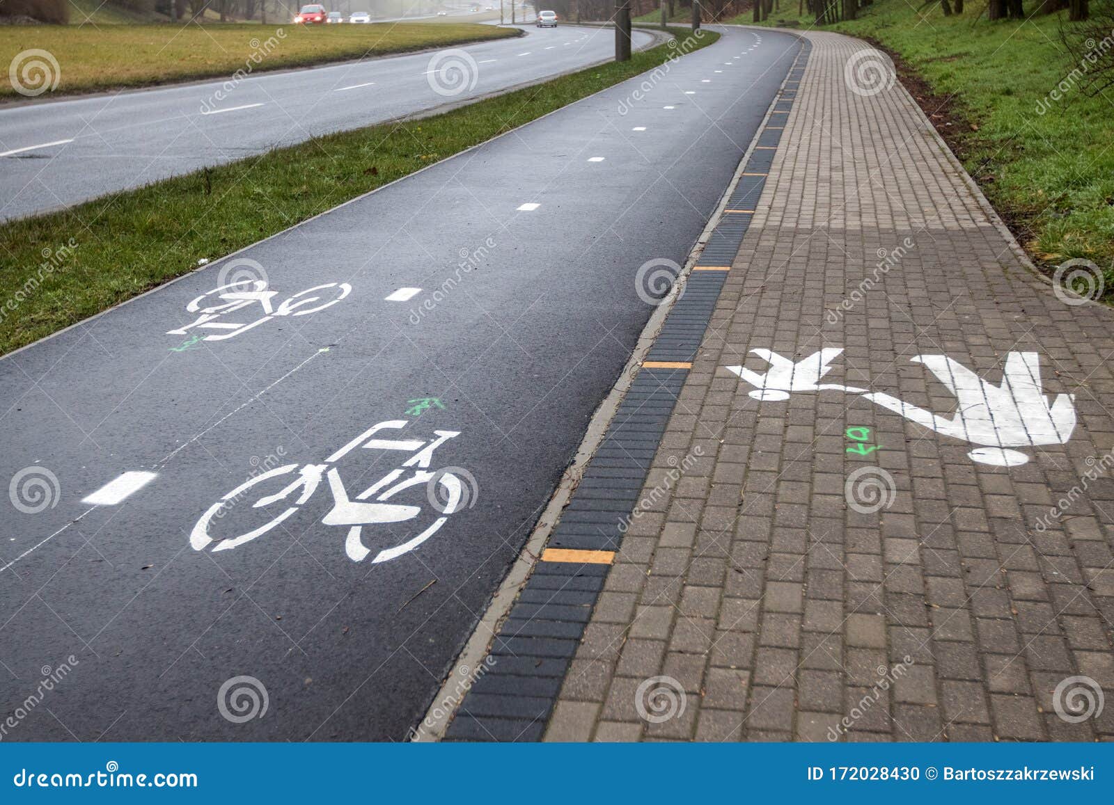 Bicycle and Walking Path in the City Stock Photo - Image of outdoor ...