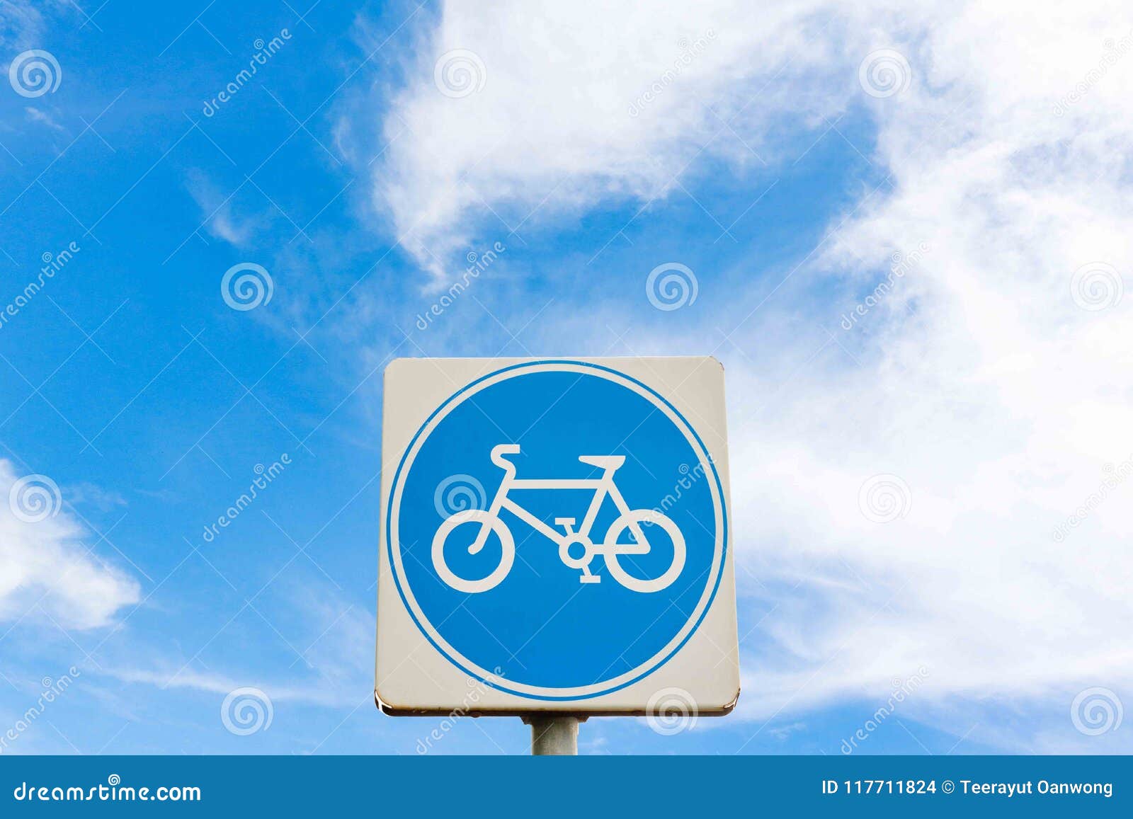 Bicycle Warning Sing on the Sky. Stock Photo - Image of route, bicycle ...