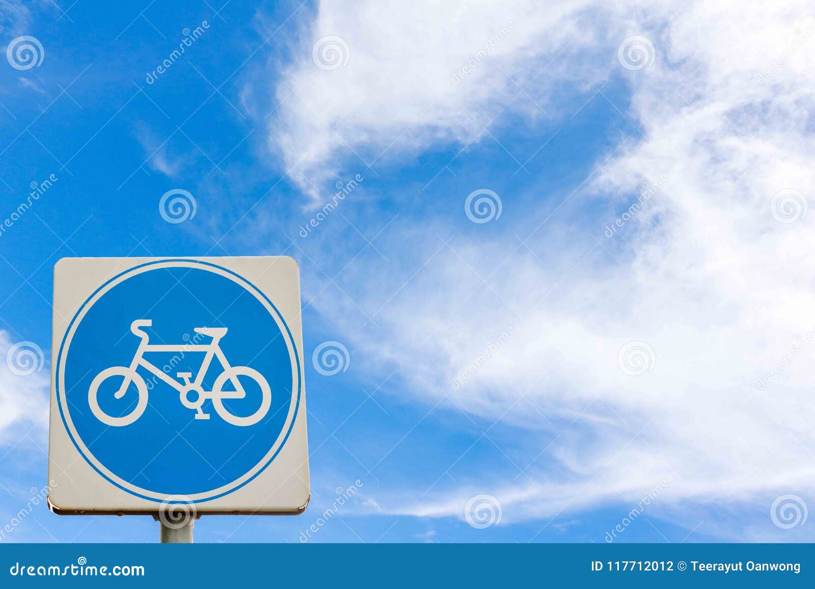 Bicycle Warning Sing on the Sky. Stock Photo - Image of blue, ground ...
