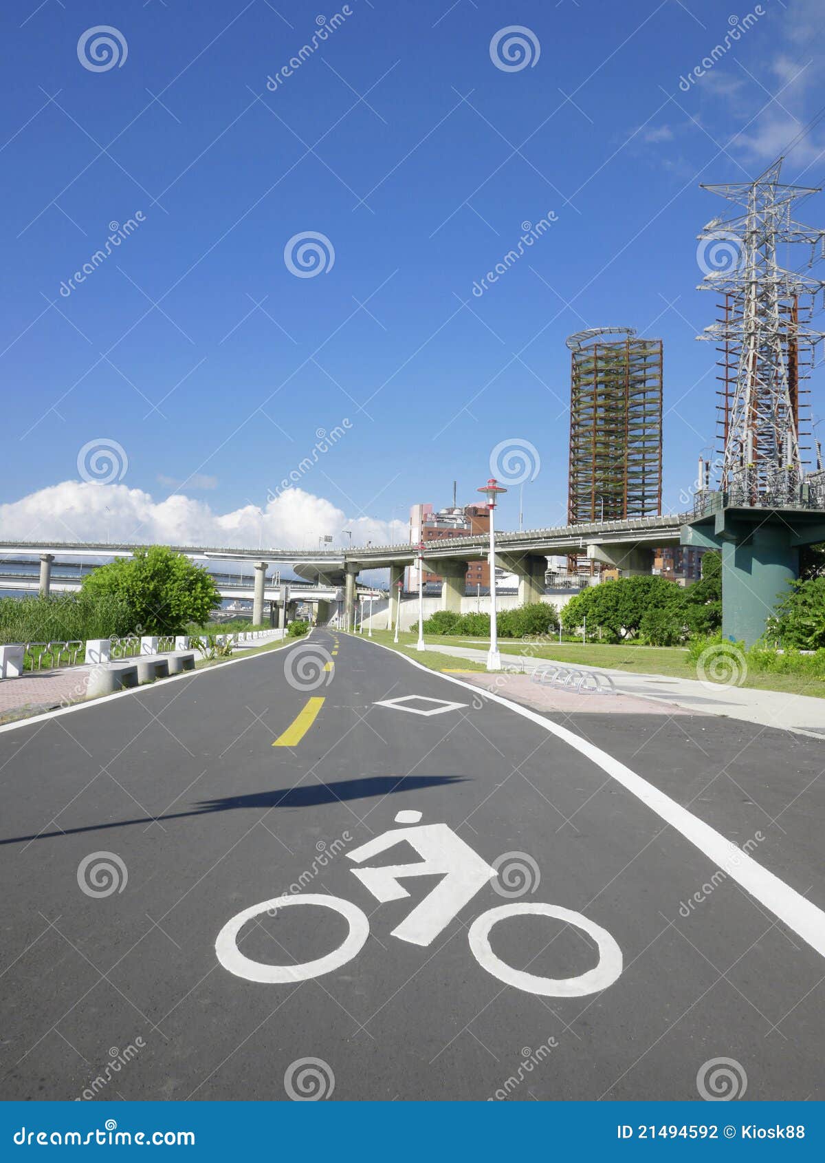 Bicycle way stock photo. Image of city, pathway, lawn - 21494592