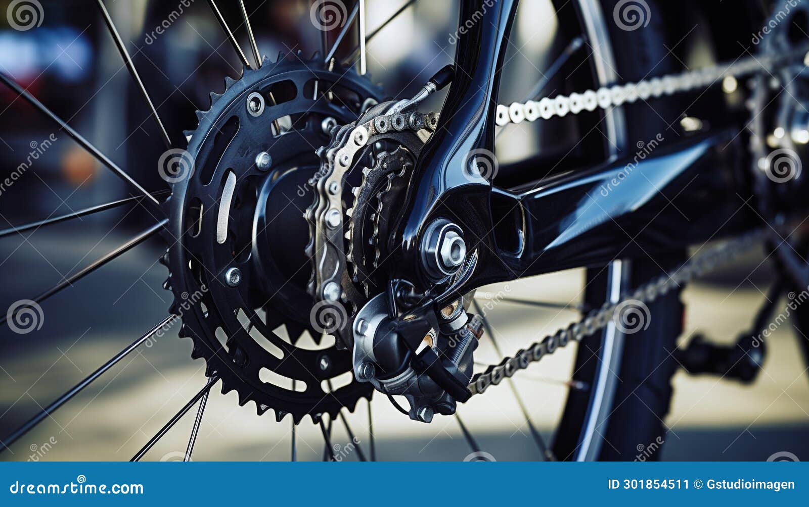 Bicycle Wheel Turning, Metal Chain Cycling Motion Generated by AI Stock ...