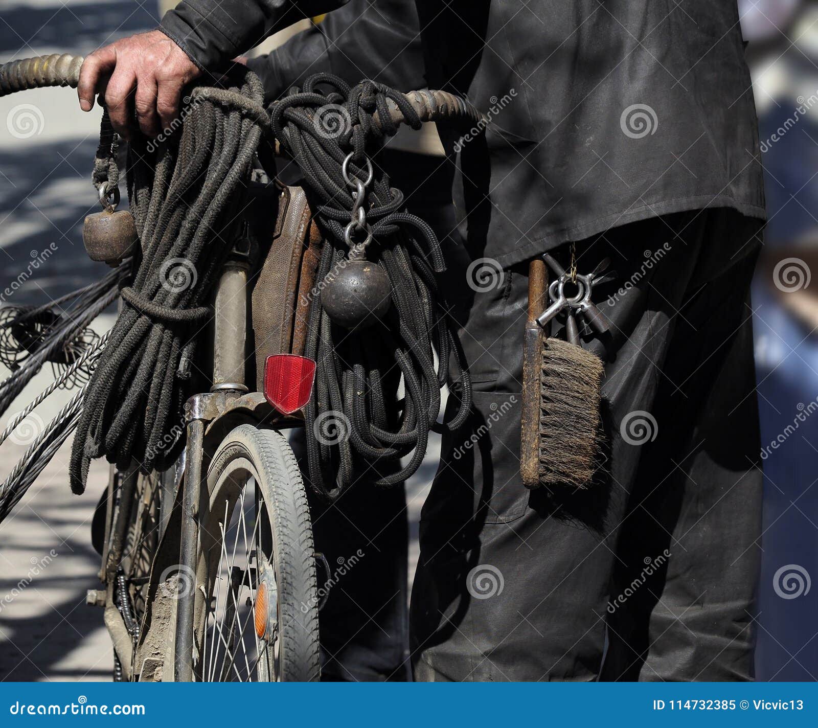 Chimney-sweep man tool stock image. Image of oven, rope - 114732385