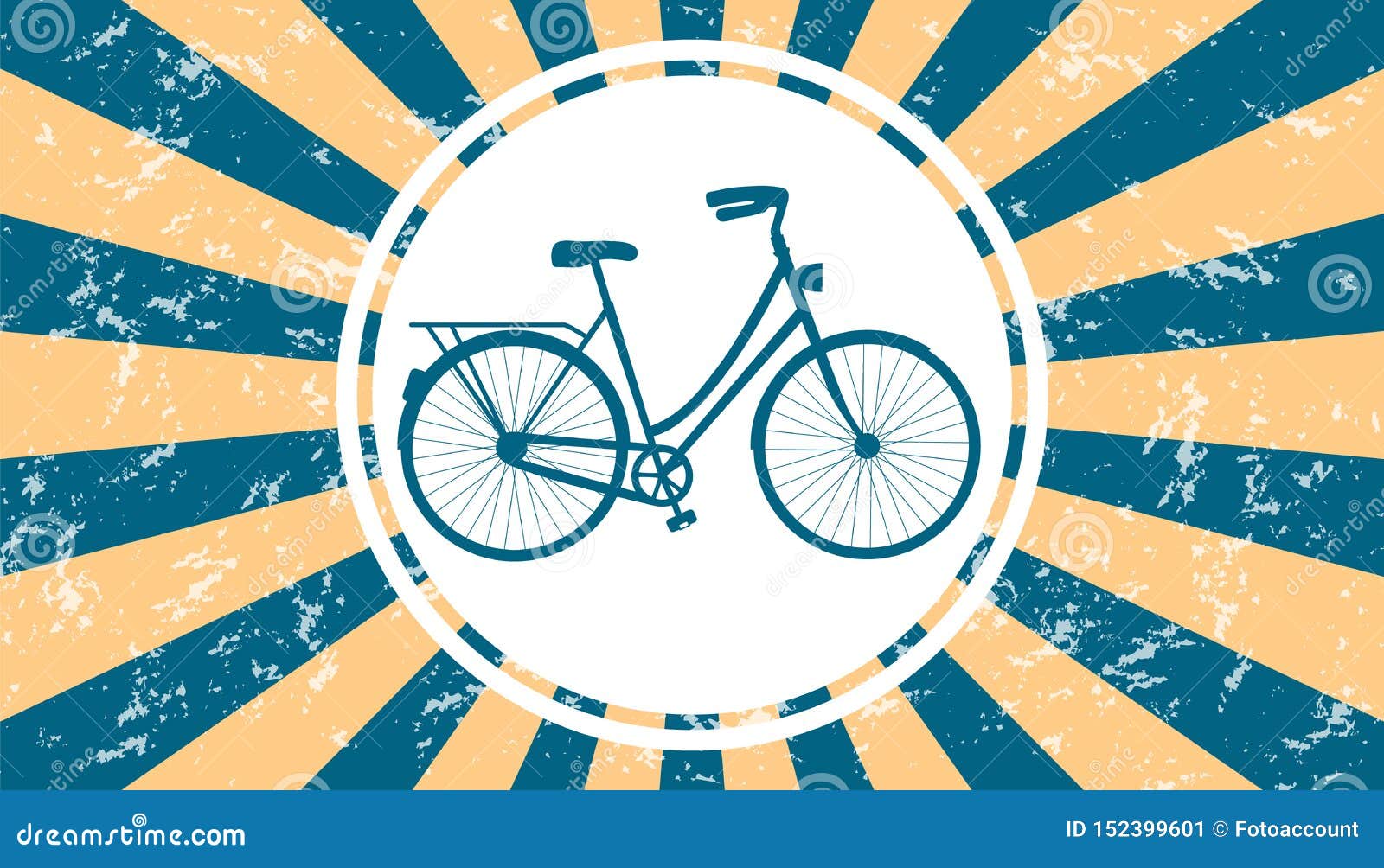 Bicycle and White Circle on Blue and Beige Sunburst Background with ...