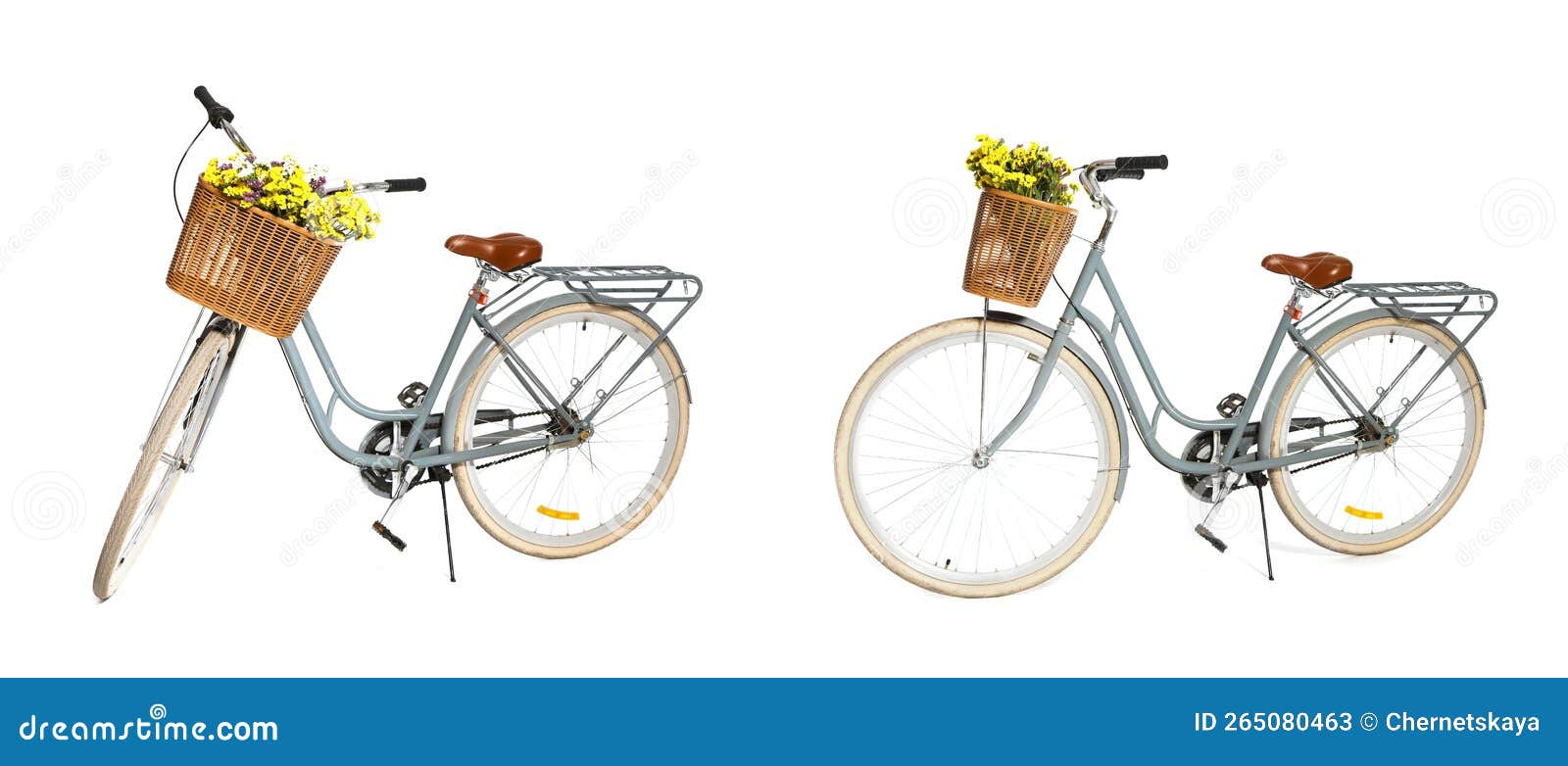Bicycle with Wicker Basket on White Background, Views from Different ...