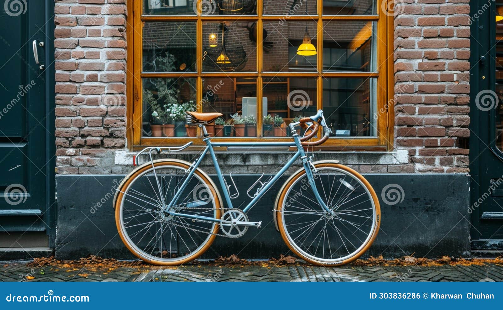 Bicycle is Park Outside the Mirror Window Reflection Stock Illustration ...