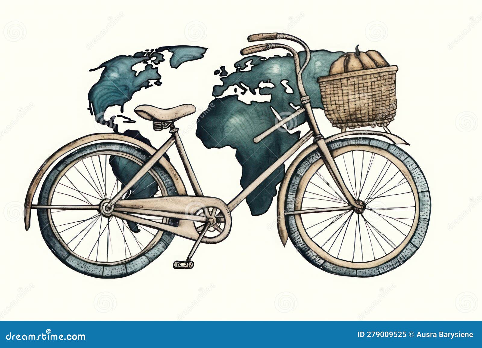 Bicycle and World Map. Created Using Generative Al Tools Stock ...