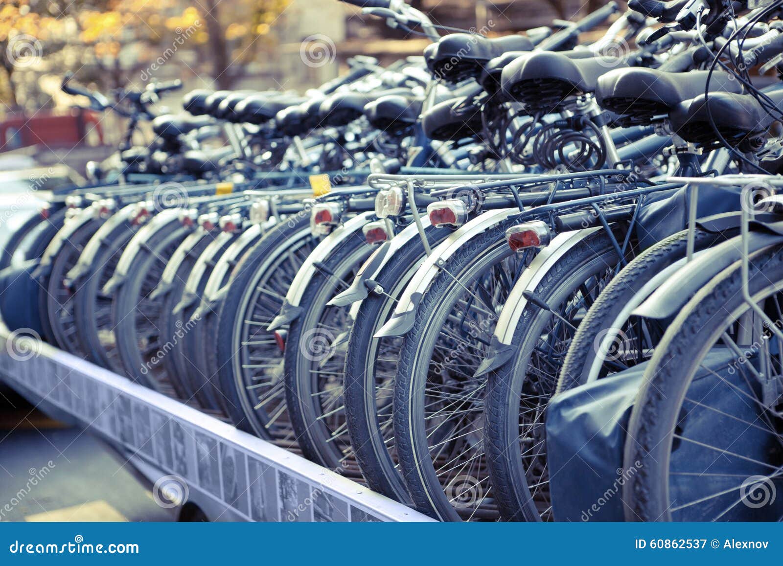 Bicycles Arranged in a Row Prepared for Transportation Stock Image ...