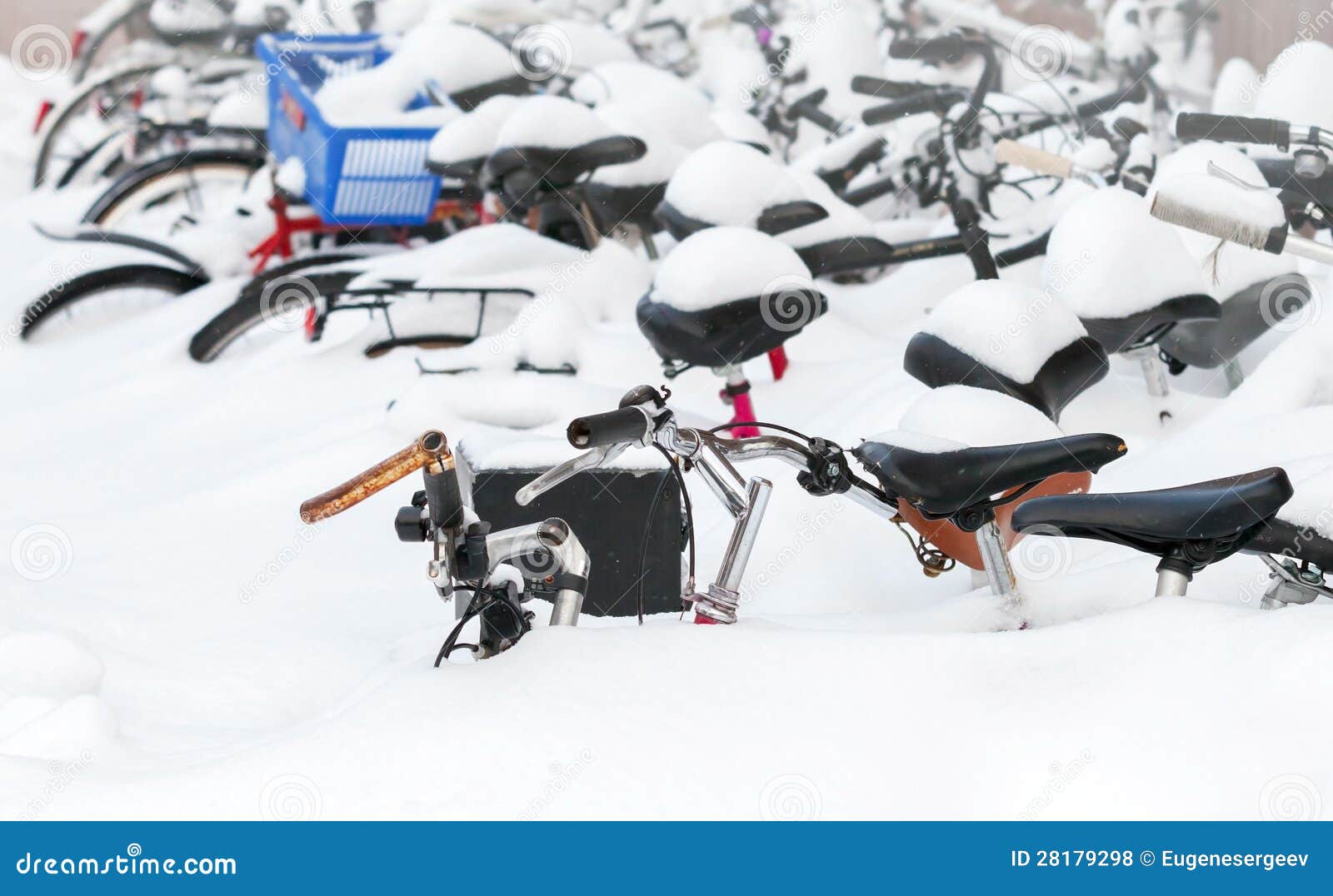 Bicycles Covered with Snow in Big Snowdrift Stock Photo - Image of ...