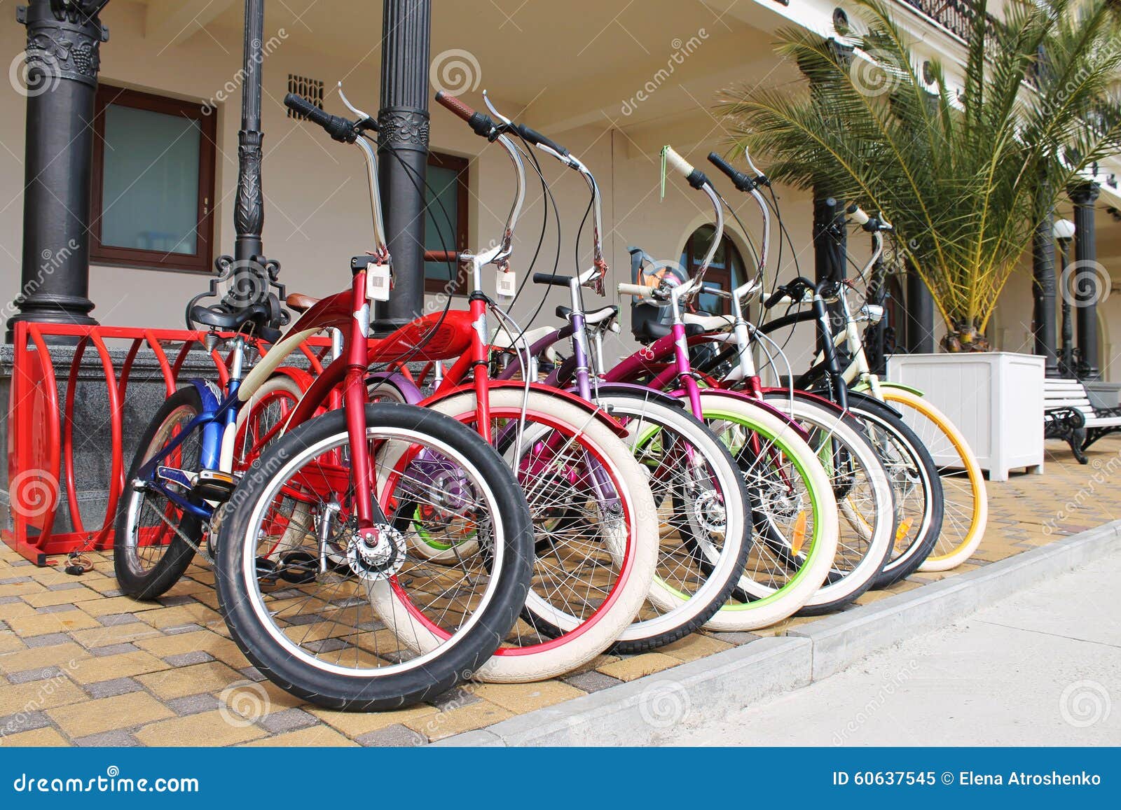 Bicycles for hire stock image. Image of sidewalk, outdoors - 60637545