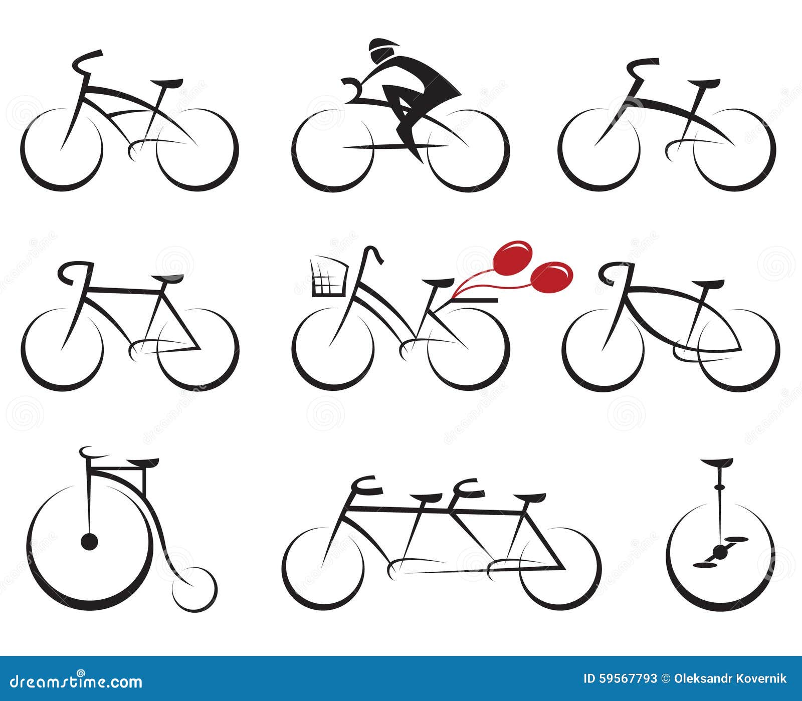 Bicycles icons set stock vector. Illustration of road - 59567793