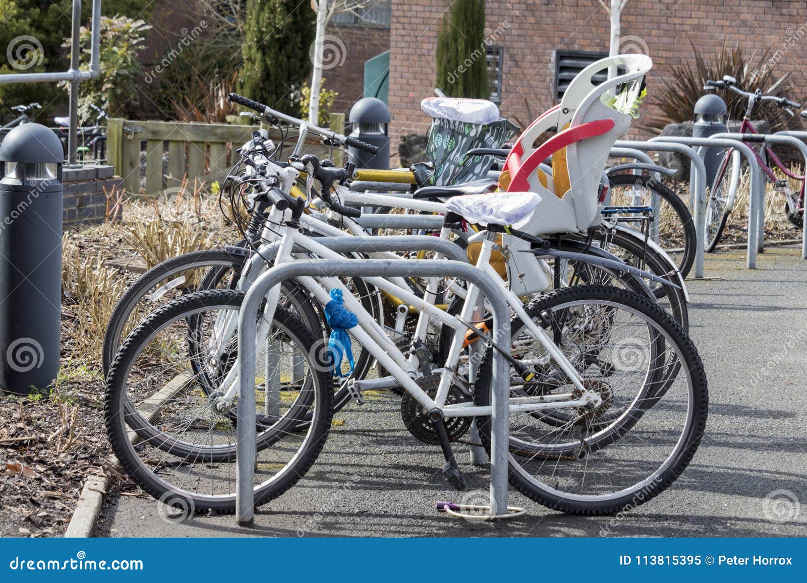 Bicycles in a rack stock image. Image of pavement, ride - 113815395