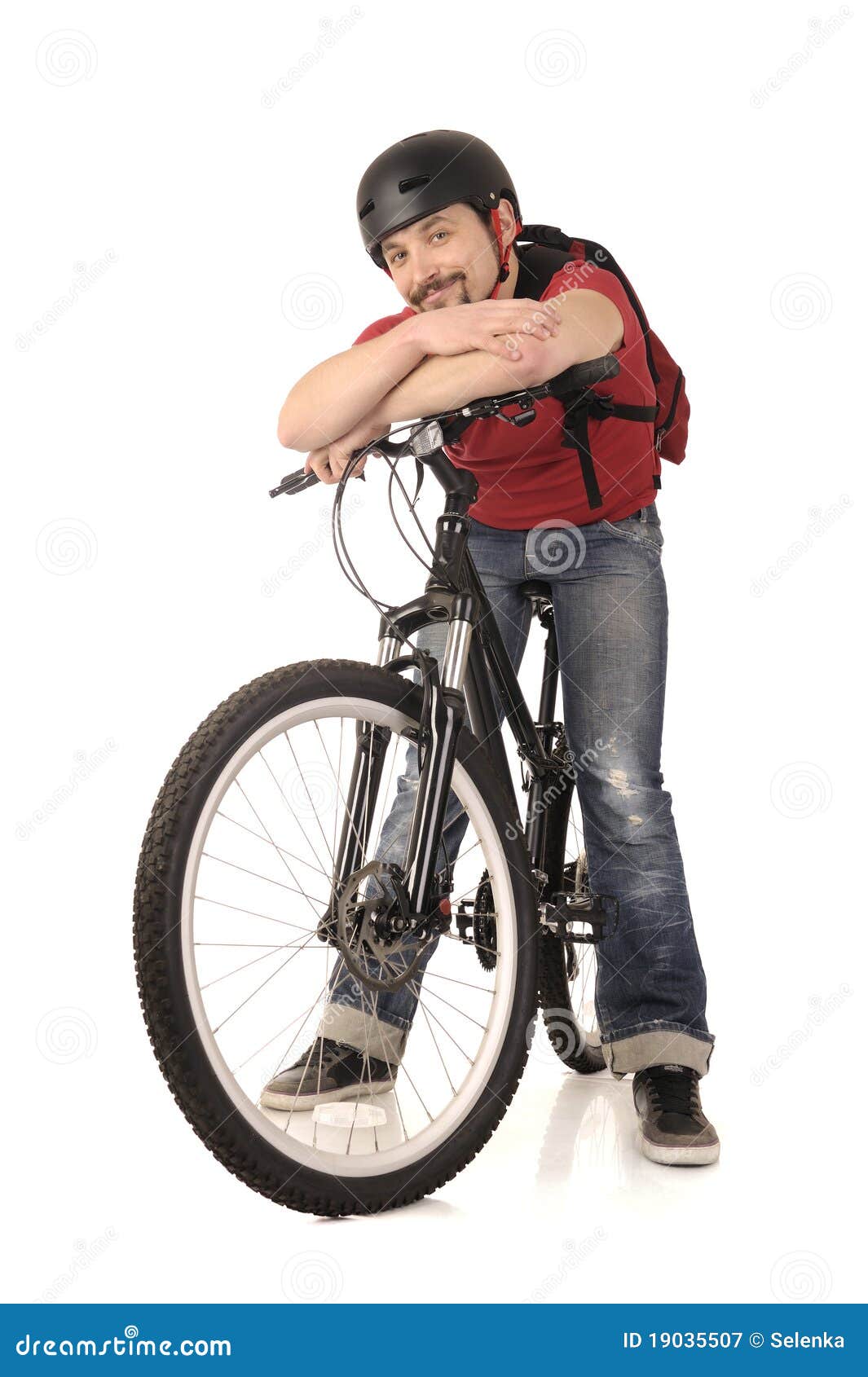 Bicyclist on white. stock image. Image of helmet, rear - 19035507