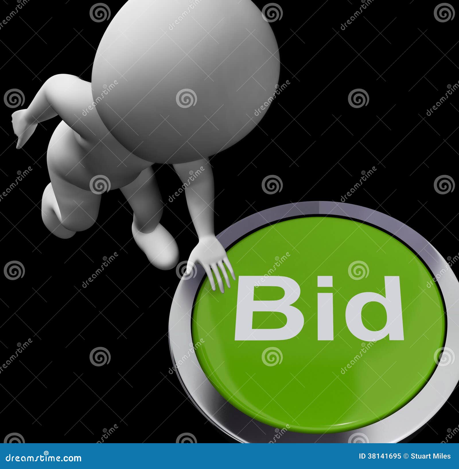 Bid Button Shows Auction Buying and Selling Stock Illustration ...