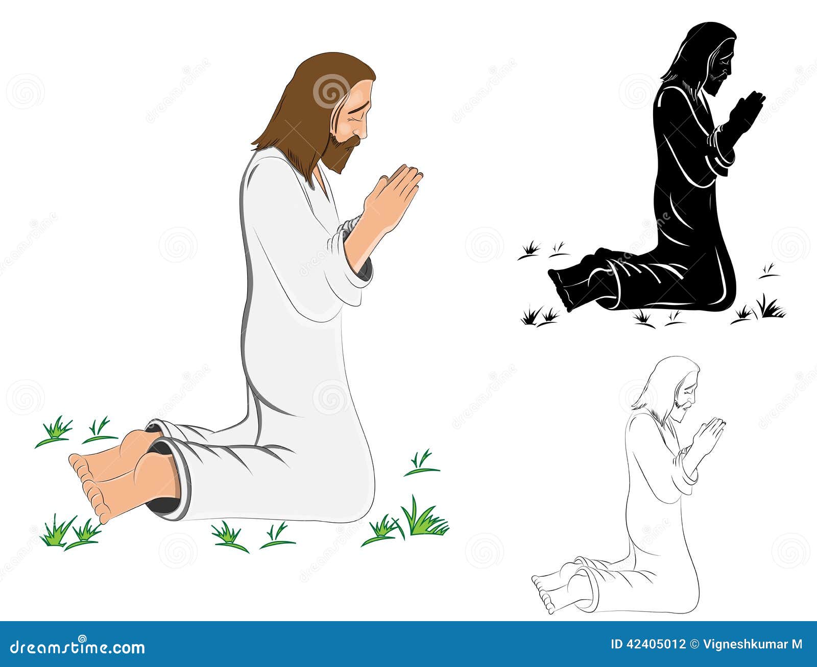 Biddend Jesus Christ vector illustratie. Illustration of tekening ...