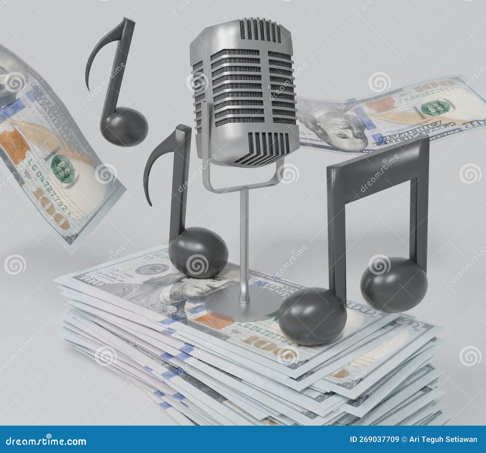 Bidirectional Microphone with Music Notes on the Stack of Money Stock ...