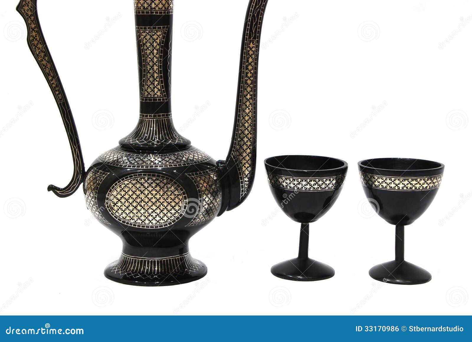 Bidriware Wine Decanter and Cups Stock Photo - Image of india, craft ...