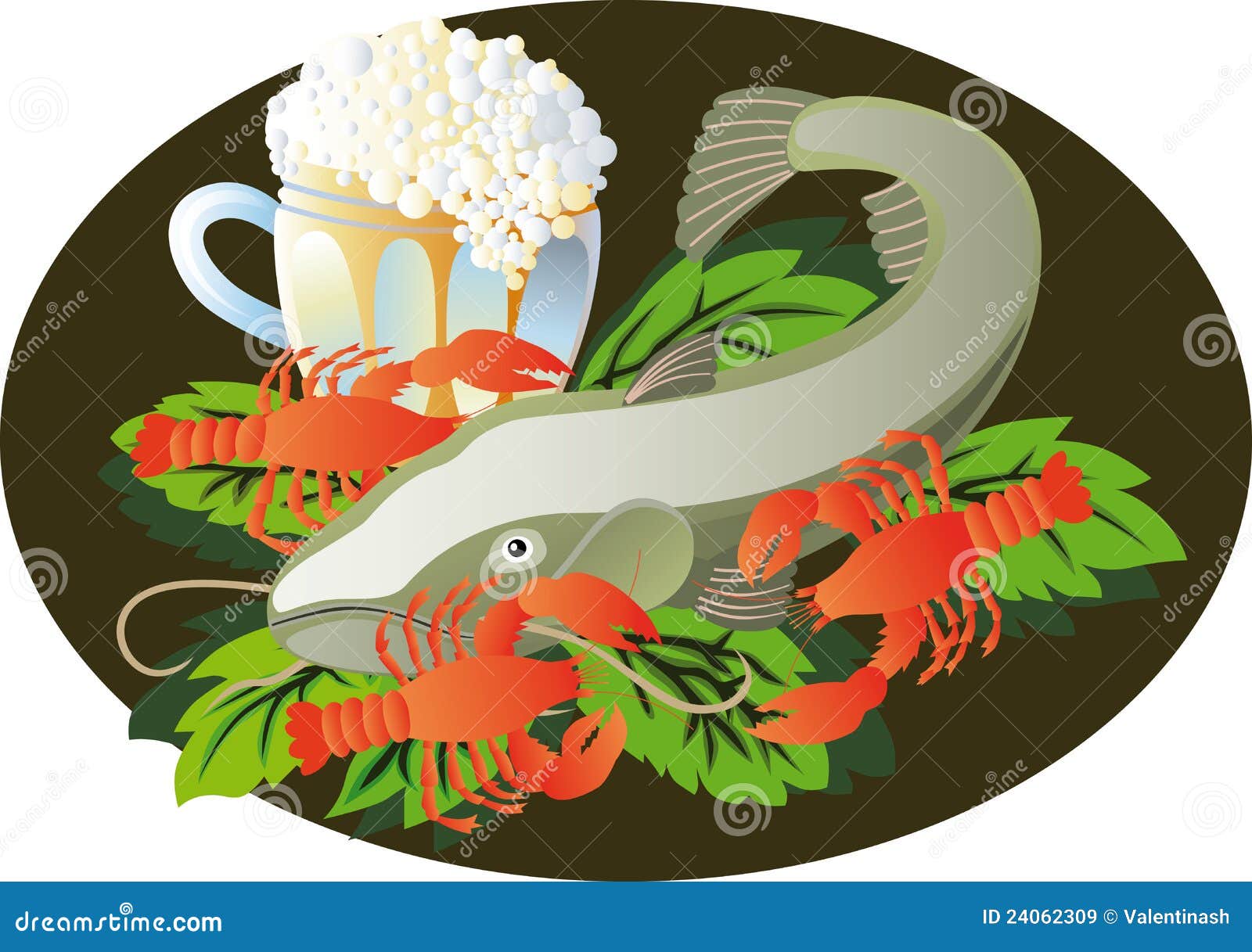 Bier Met Katvis En Rivierkreeften Vector Illustratie - Illustration of ...