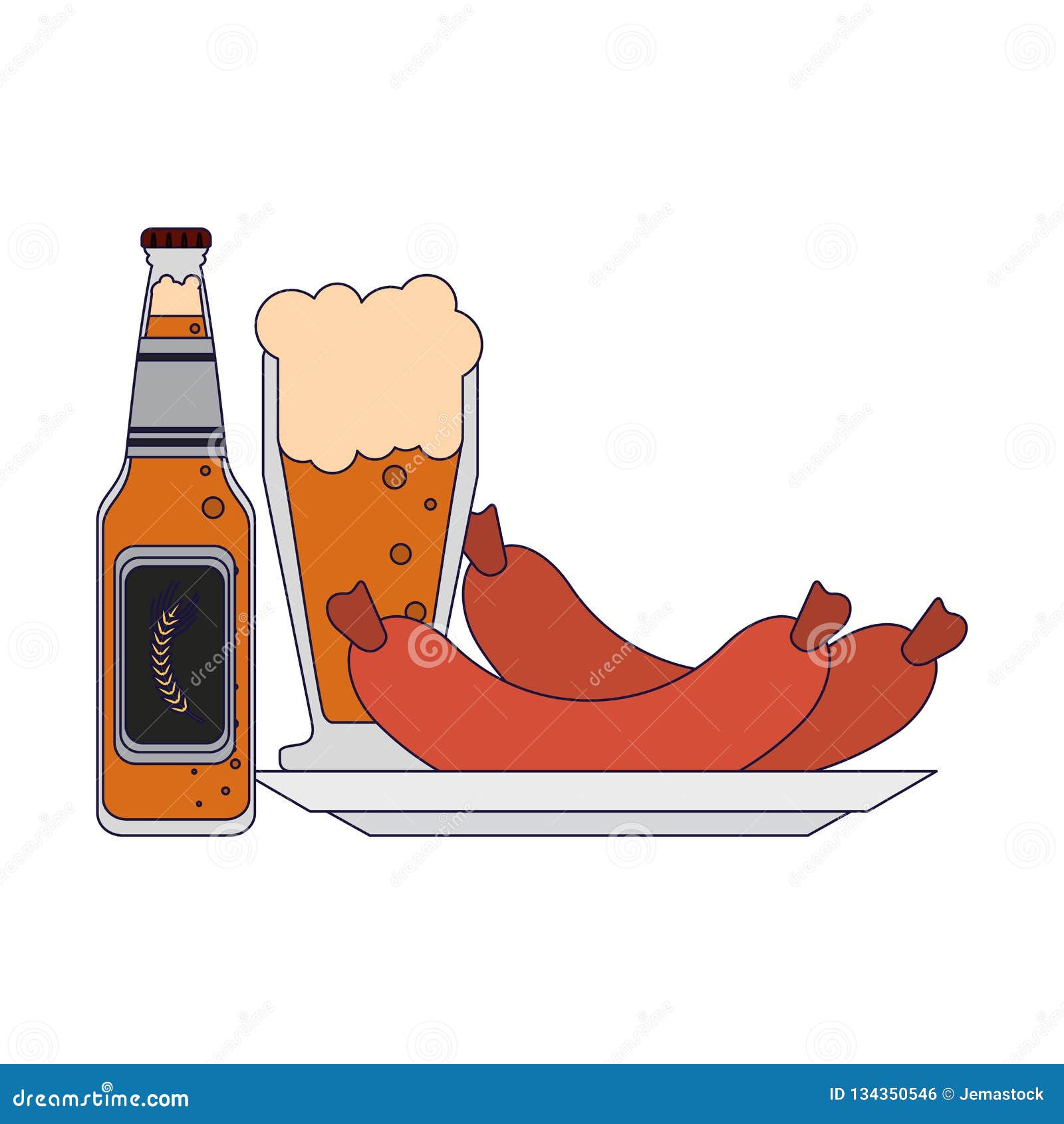Bier und Wurst vektor abbildung. Illustration von gegrillt - 134350546