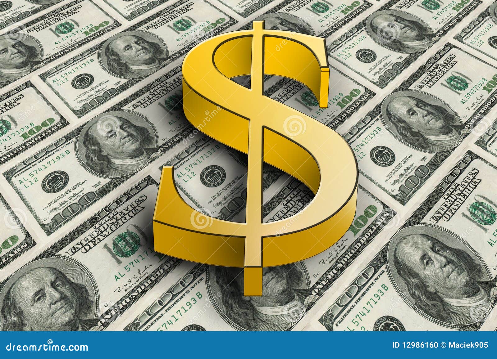 Big 3d Golden Dollar Symbol on Bank Notes Stock Illustration ...