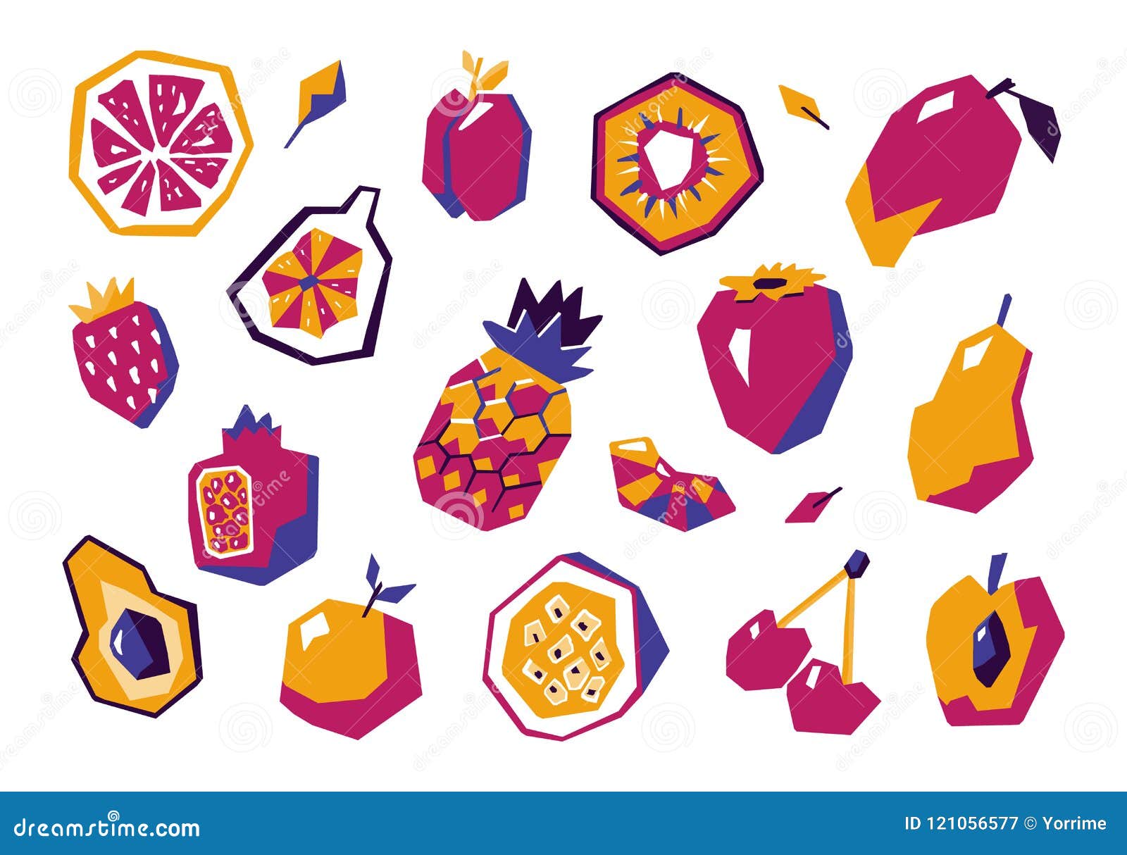 Big Abstract Geometric Fruit Set. Stock Vector - Illustration of diet ...