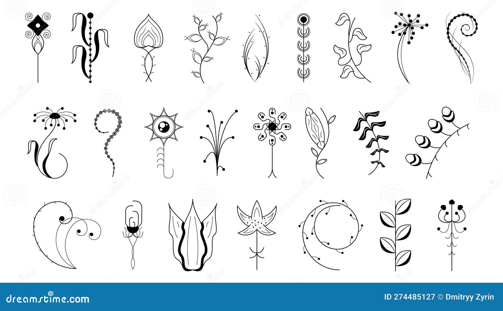 Big Abstract Set Doodle Elements Hand Drawn Collection Botanic Herbal