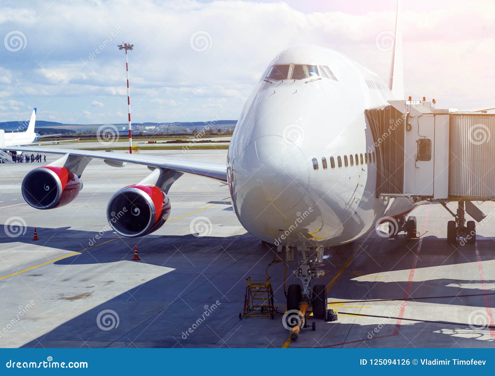 A Big Aeroplane Ready for Boarding. Stock Photo - Image of contrails ...