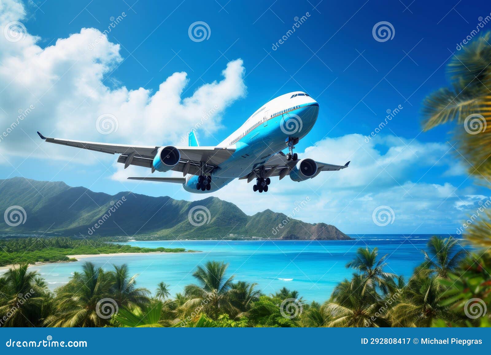 A Big Aircraft Jet in the Sky of a Tropical Island Stock Image - Image ...