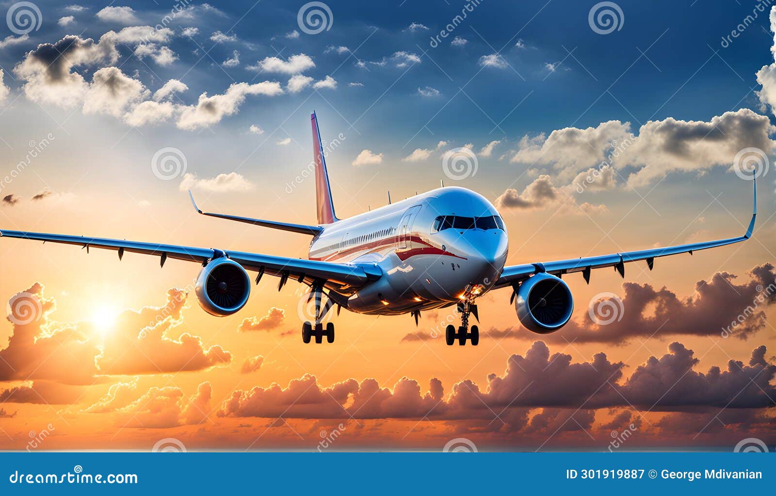 Big Airplane Flies in the Sky Stock Illustration - Illustration of ...