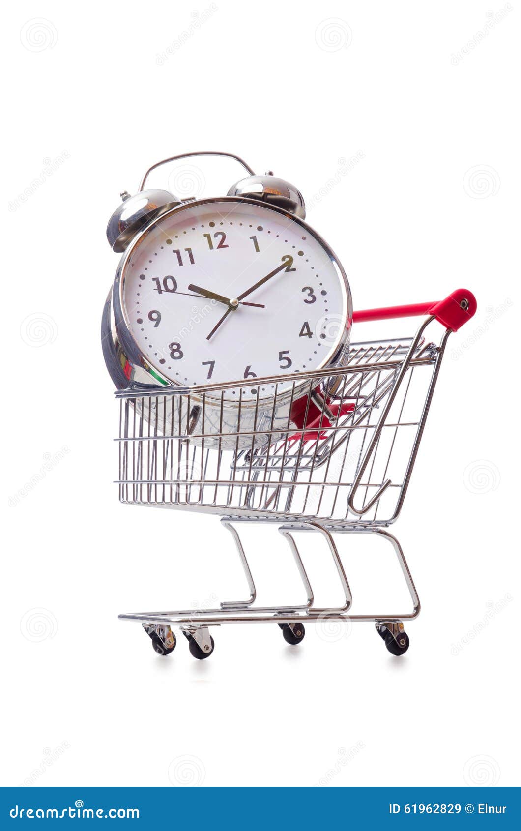 The Big Alarm Clock in Shopping Cart on White Stock Image - Image of ...