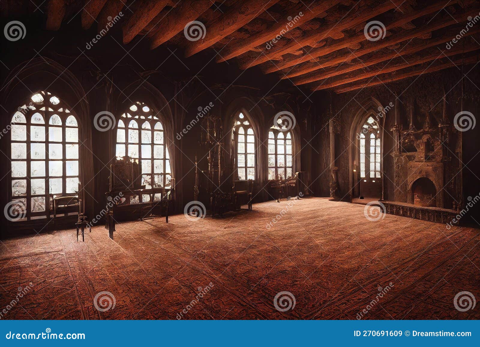 Big Ancient Hall with Windows As Medieval Castle or Palace Interior ...