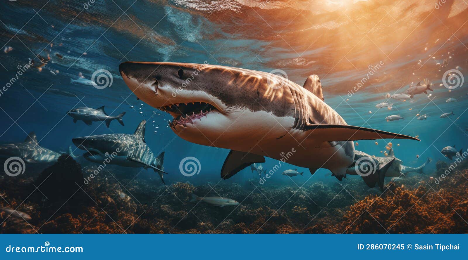 Big Angry White Shark in the Ocean Stock Illustration - Illustration of ...