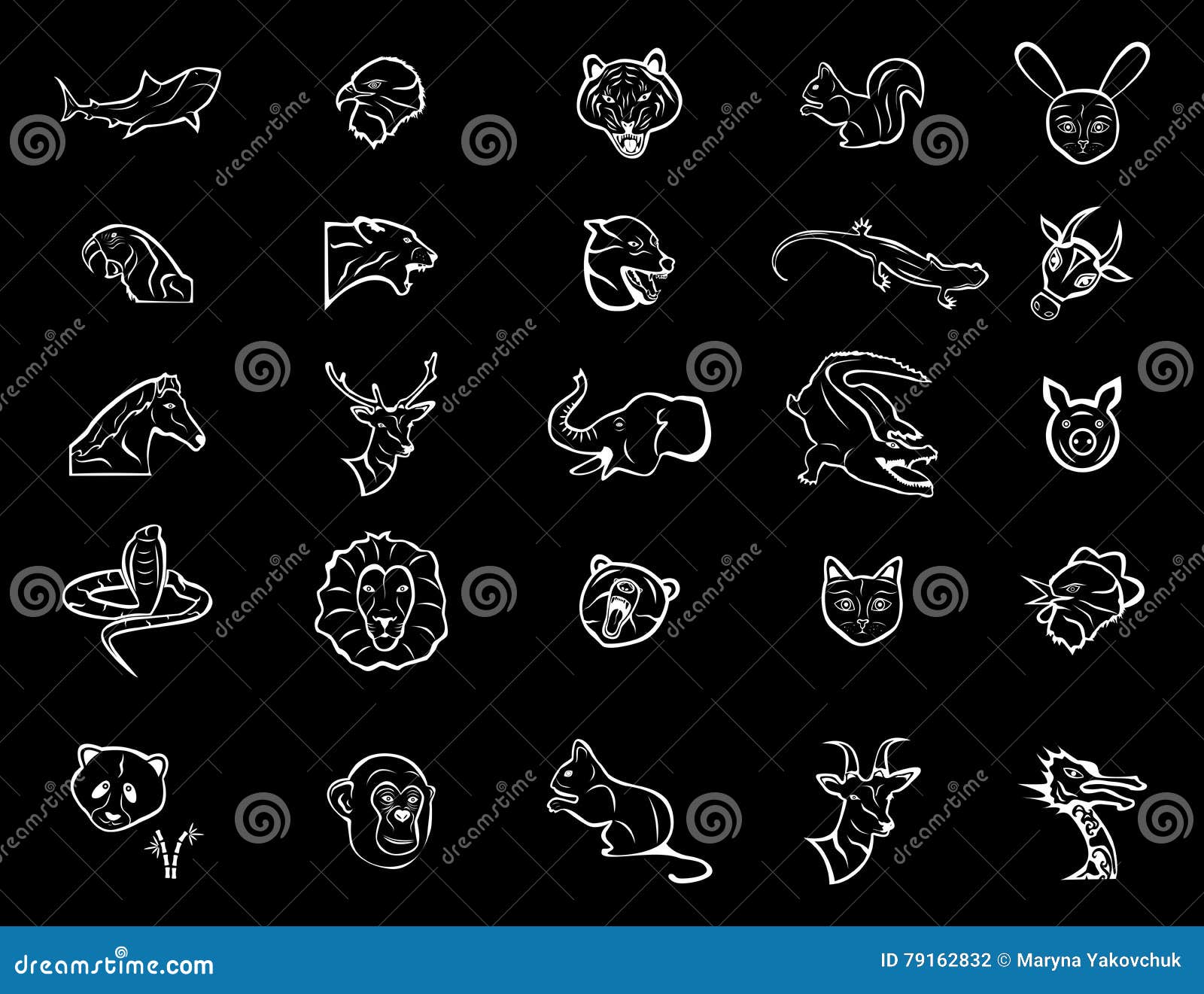 Big animals set stock vector. Illustration of lion, predator - 79162832