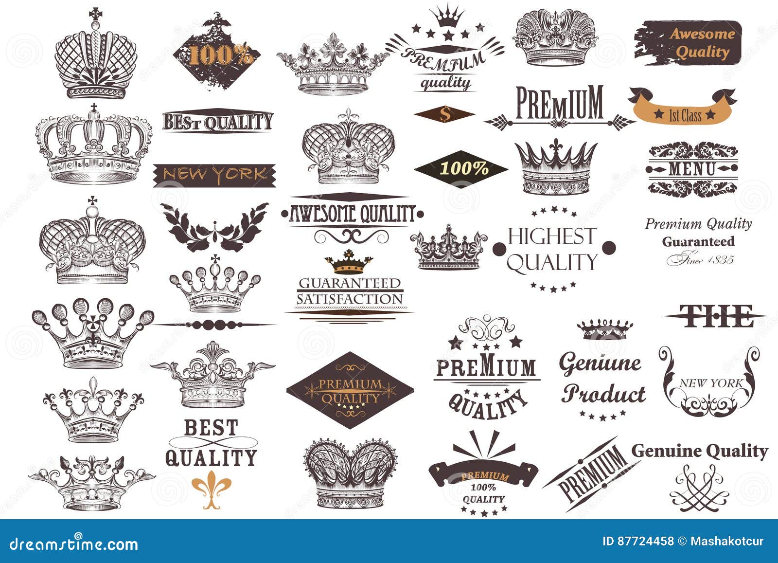 Big Antique Collection of Vector Crowns and Labels for Vintage D Stock ...