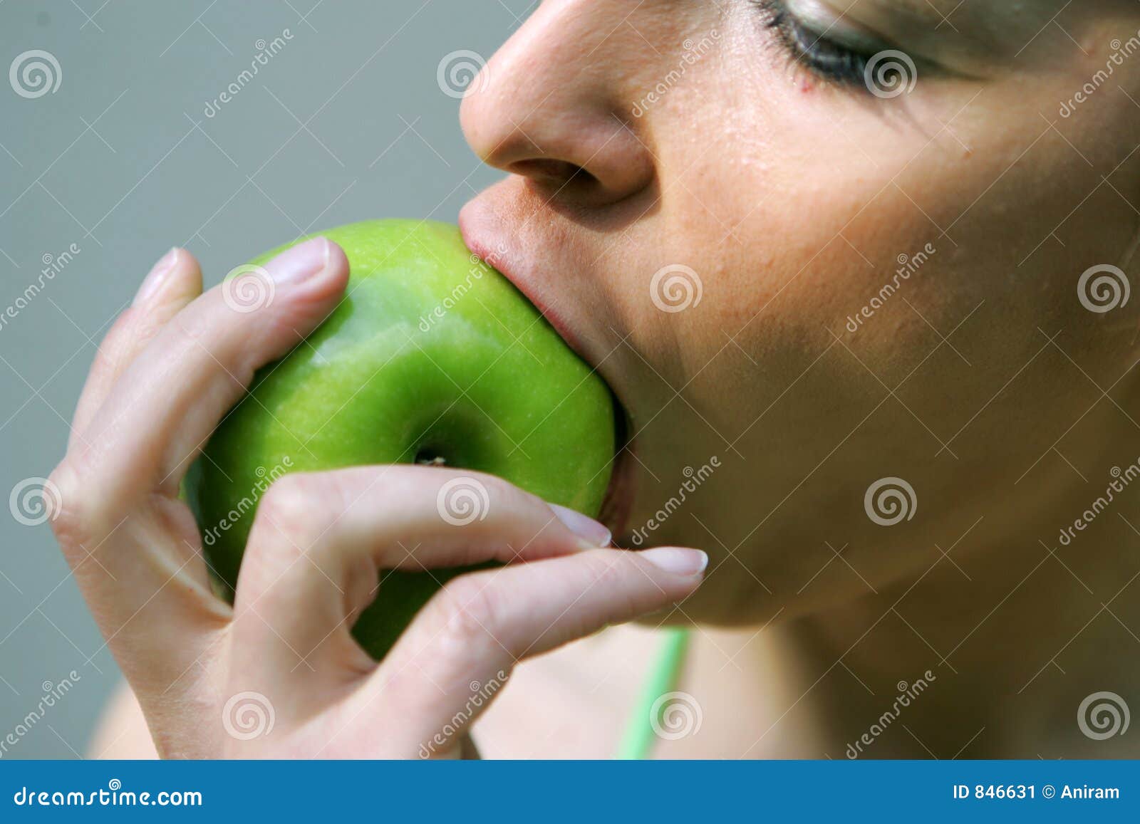 Big apple bite stock image. Image of close, lips, picking - 846631