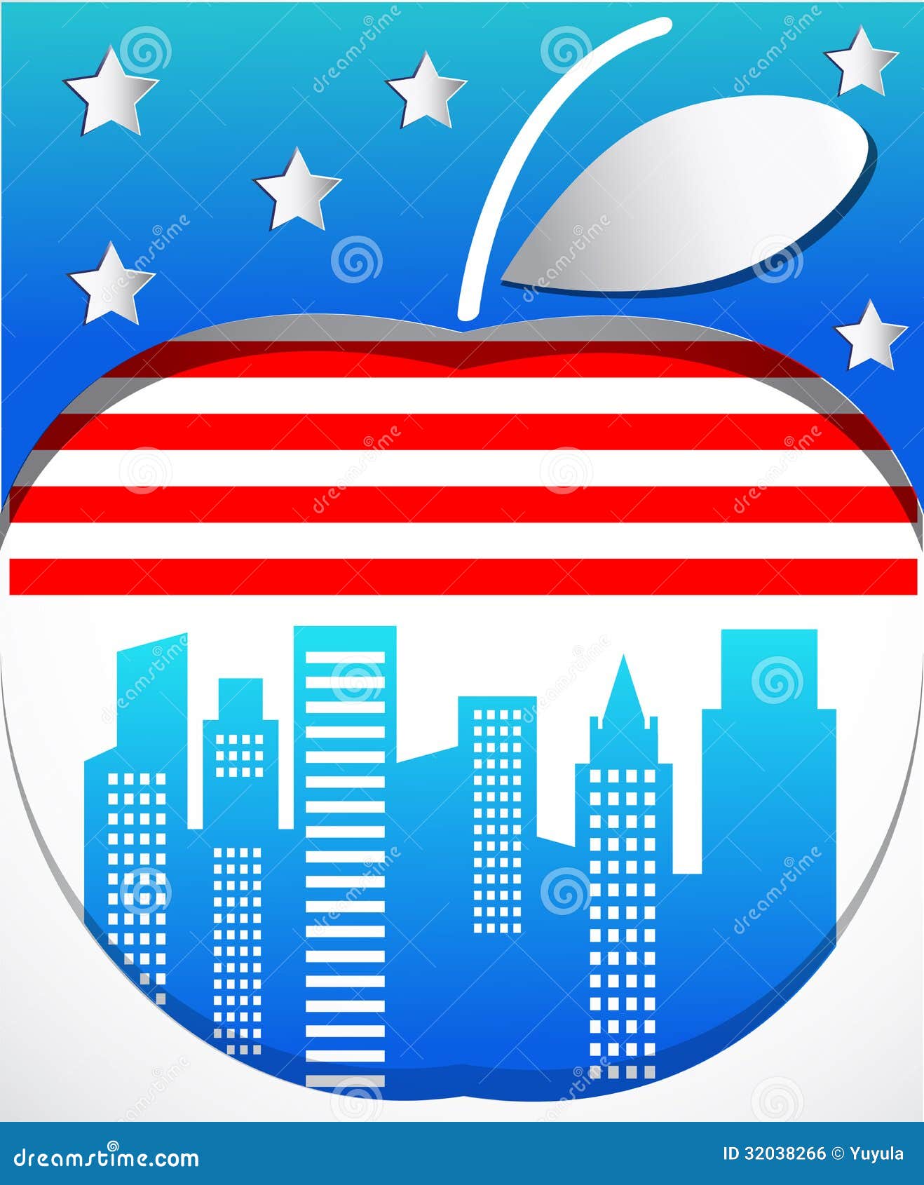 Big apple with flag stock illustration. Illustration of america - 32038266