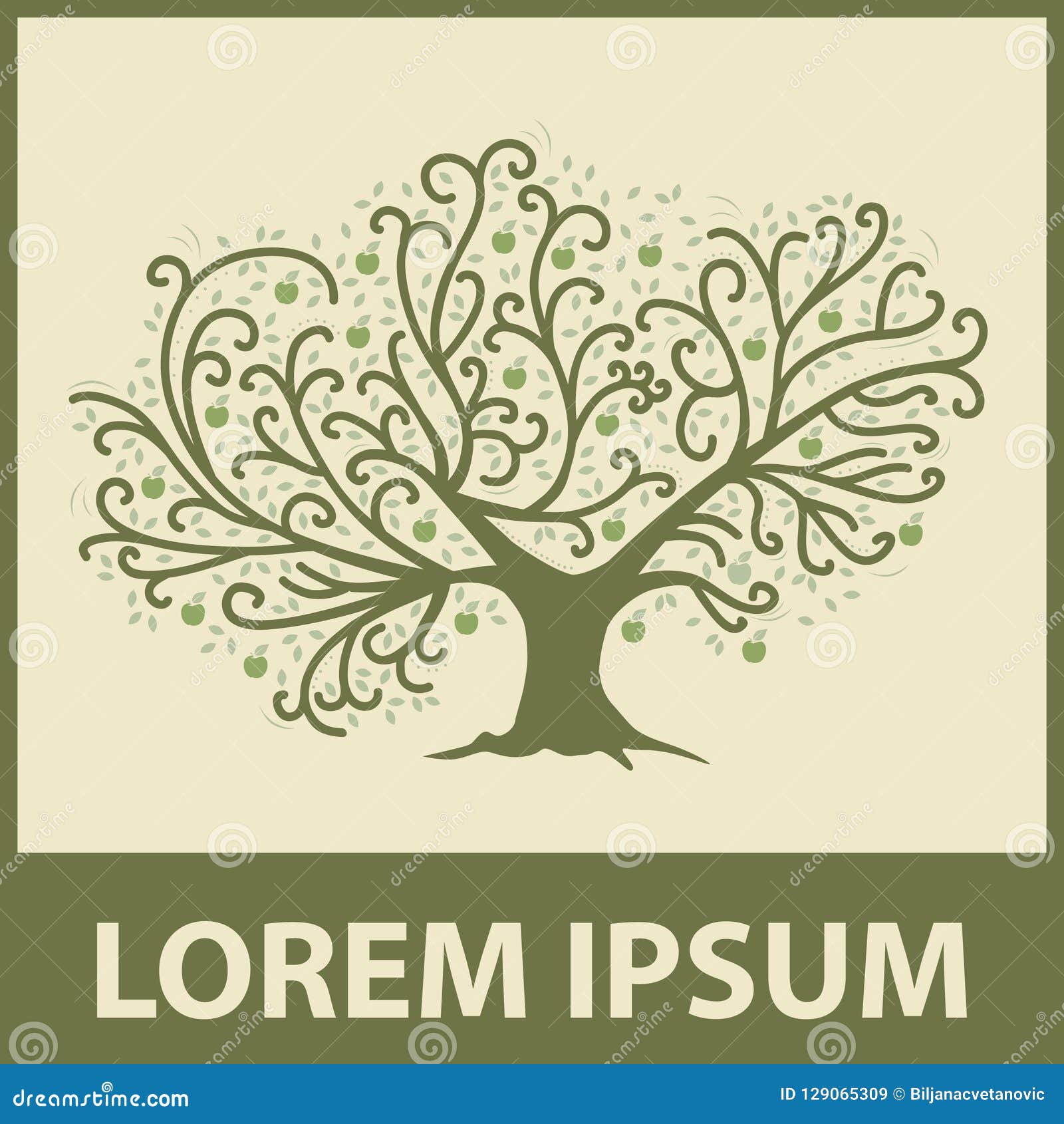 Big apple tree stock vector. Illustration of history - 129065309