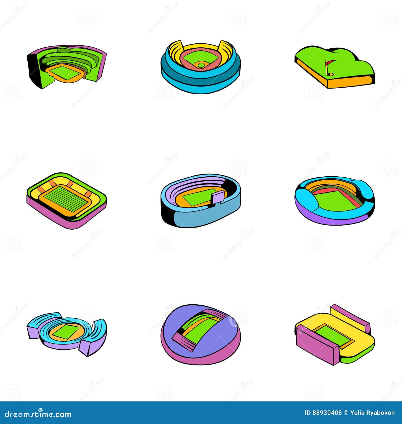 Big Arena Icons Set, Cartoon Style Stock Vector - Illustration of ...