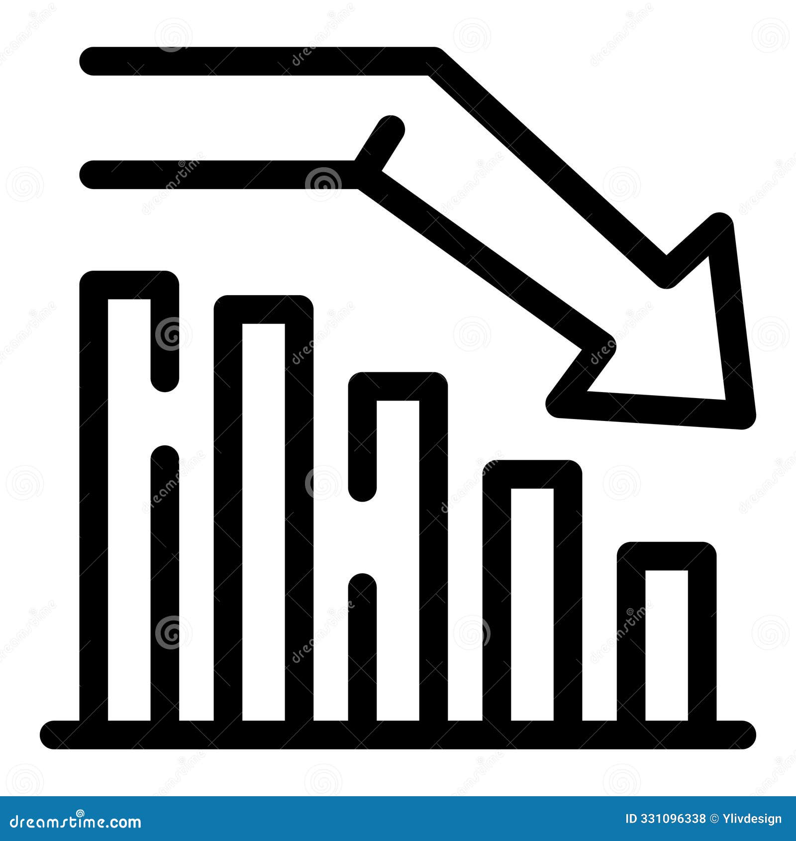 Big Arrow Pointing Down on a Decreasing Bar Graph Icon Stock ...