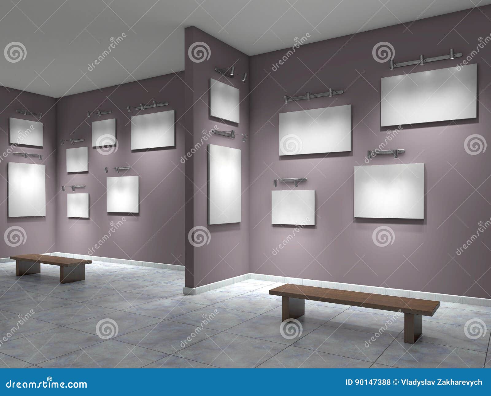 Big Art Gallery Empty with Bench Stock Illustration - Illustration of ...