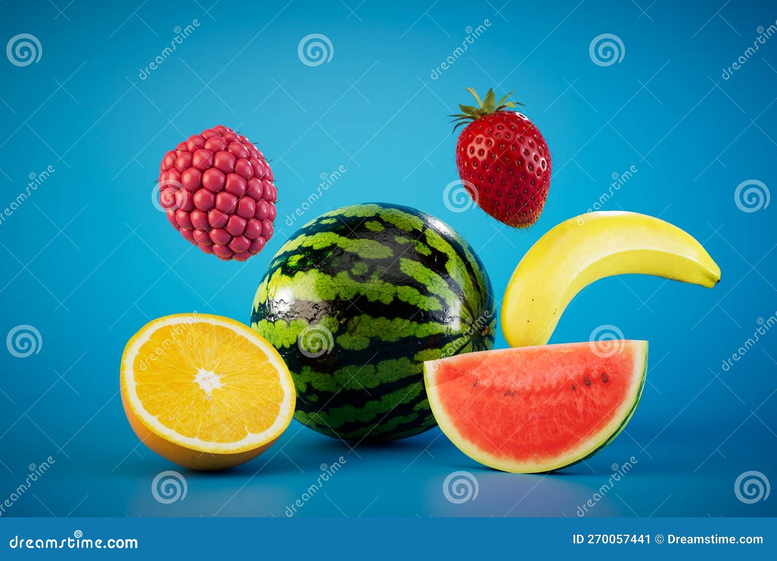 Big Assortment of Fresh Organic Fruits. 3d Render Stock Illustration ...