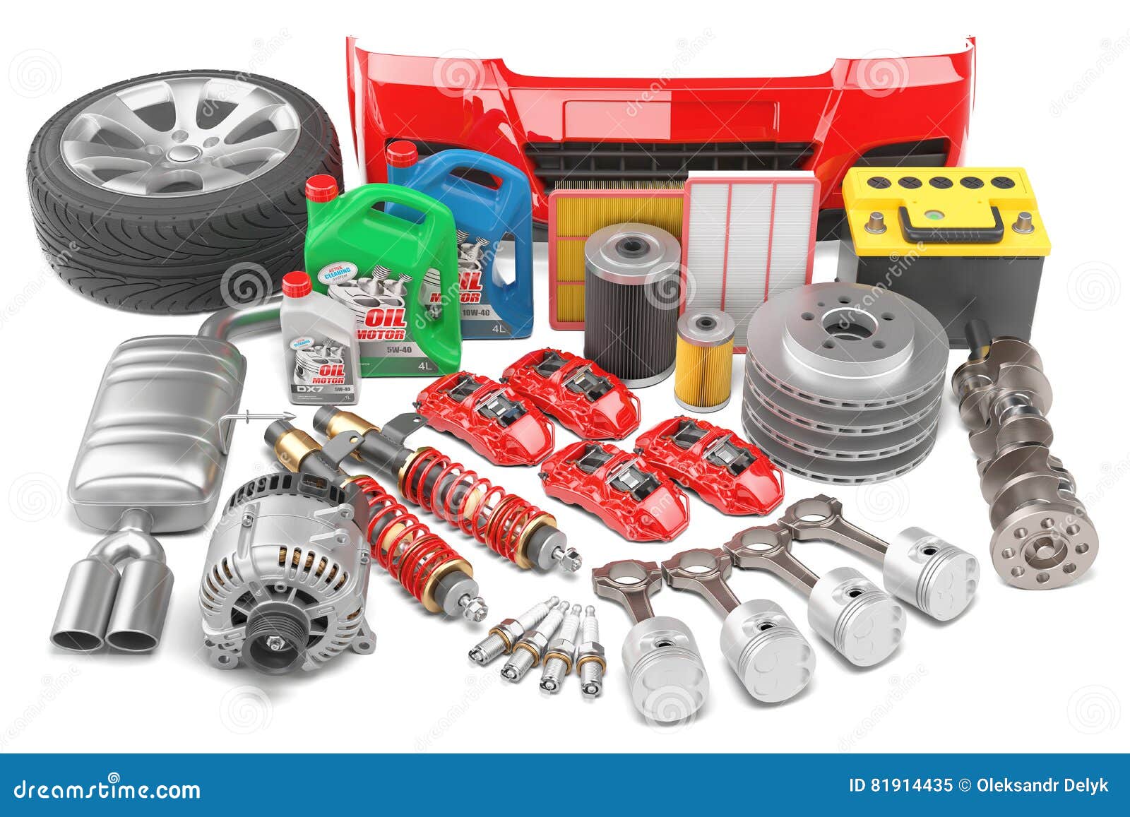 Big Auto Parts Set Isolated on a White Background Stock Illustration ...
